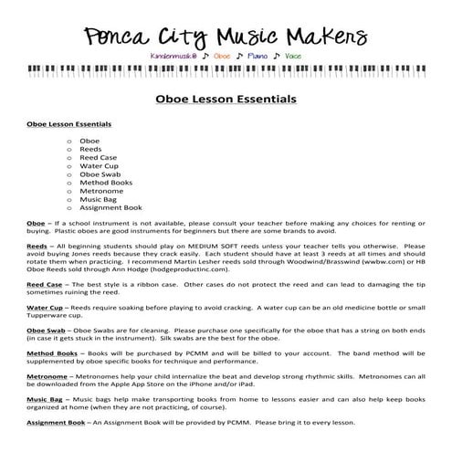 Oboe Lesson Essentials | PDF