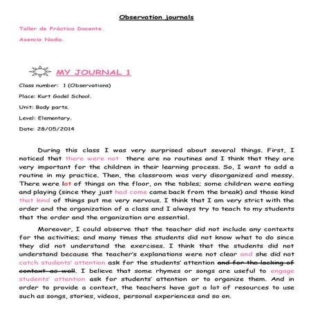 Observation and practicum journals second period | DOCX