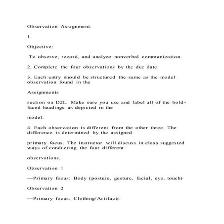 Observation Assignment1. Objective To observe, record, | PDF