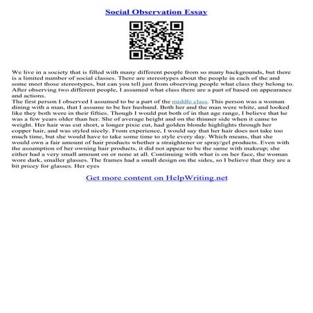 Observation Essay Example | PDF