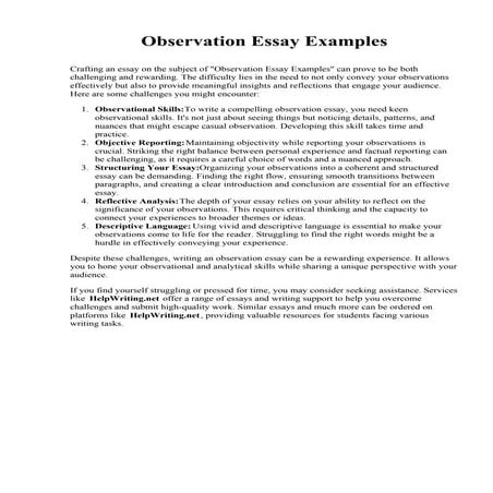 Observation Essay Examples. Felician University | PDF