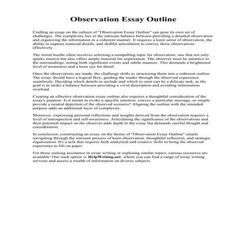 Observation Essay Examples. Felician University | PDF