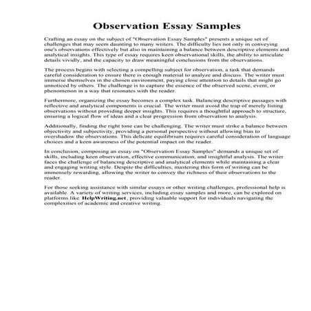 Observation Essay Samples | PDF | Screenwriting | Content Production