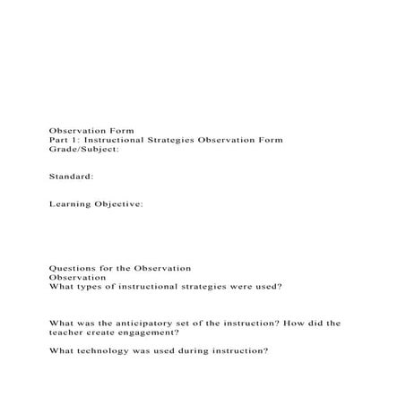 Observation FormPart 1 Instructional Strategies.docx | Education