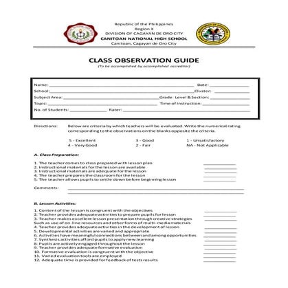 Behavior observation notes template