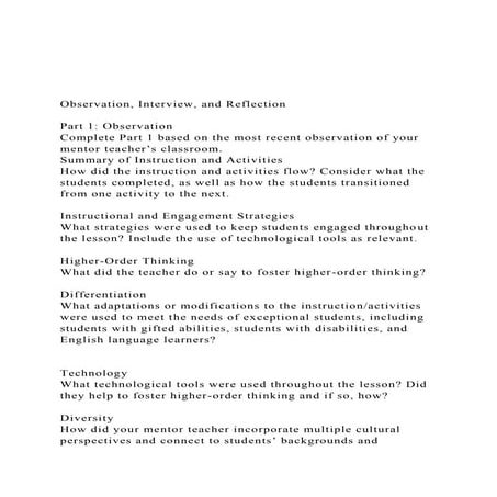 Observation, Interview, and Reflection Part 1 Observati.docx | Special ...