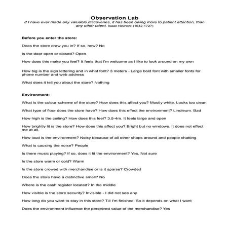 Observation lab | PDF | Business | Business and Finance