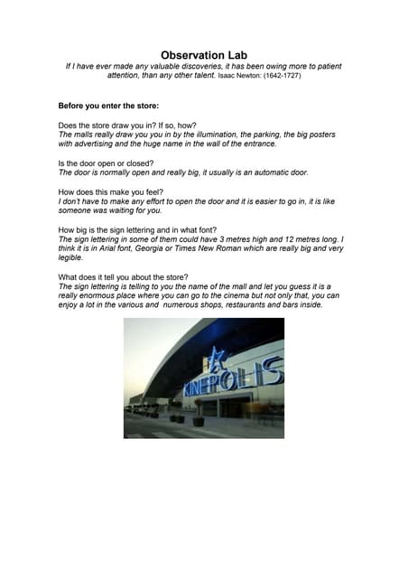 OBSERVATION IN A RETAIL STORE | PDF