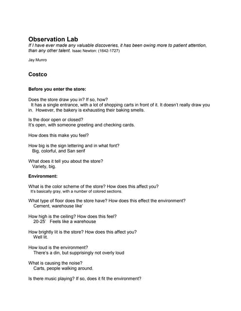 OBSERVATION IN A RETAIL STORE | PDF