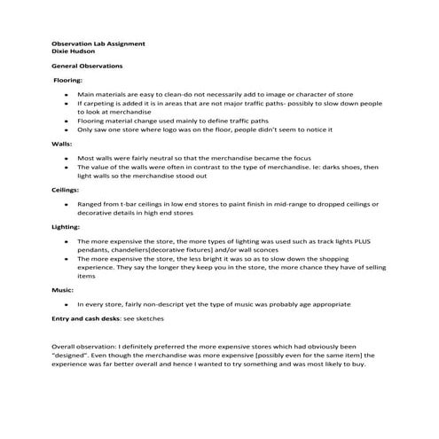 Observation lab assignment | DOCX | Shopping