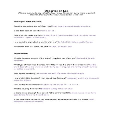 Observation lab assignment | PDF
