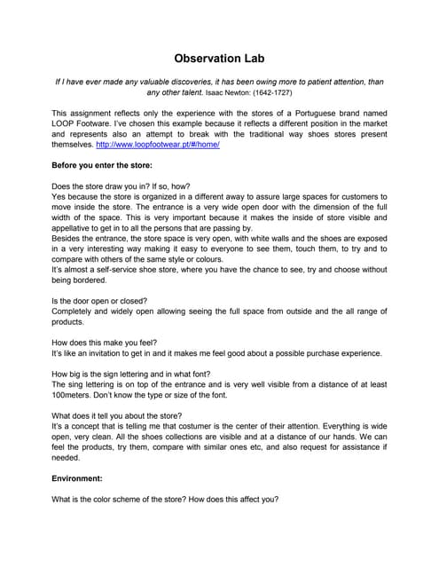 OBSERVATION IN A RETAIL STORE | PDF