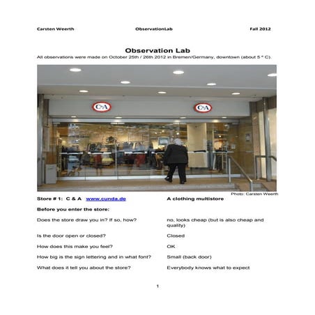 Observation lab Carsten Weerth Bremen | PDF | Grocery Shopping | Shopping