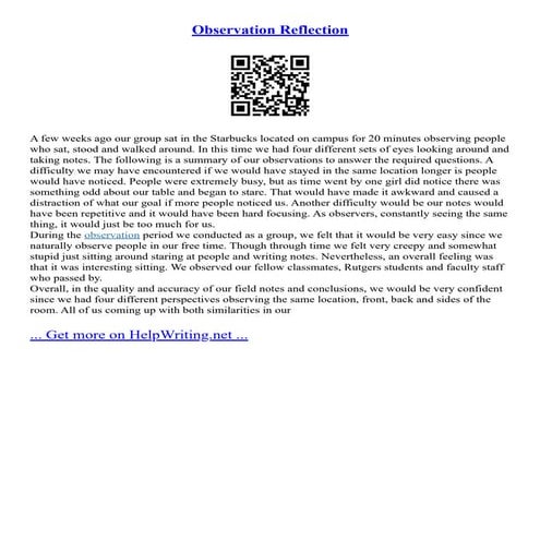 Observation Reflection | PDF