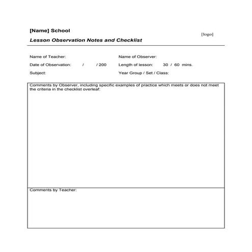 Observation Sheet For Teachers | DOCX | Educational Assessment | Education