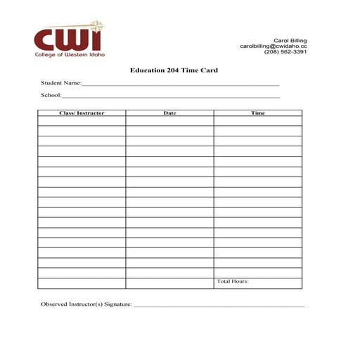 Observation timecard fa2011 educ204 | DOC | Education
