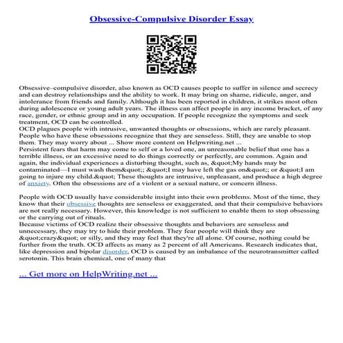 Obsessive-Compulsive Disorder Essay | PDF