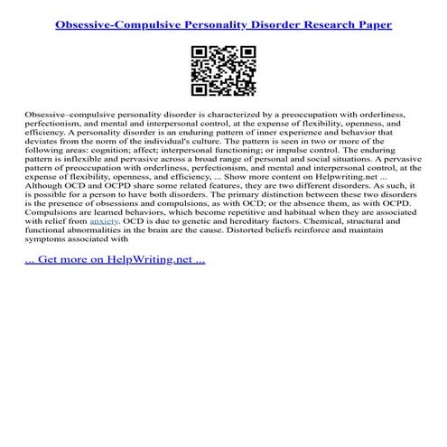 Obsessive-Compulsive Personality Disorder Research Paper | PDF