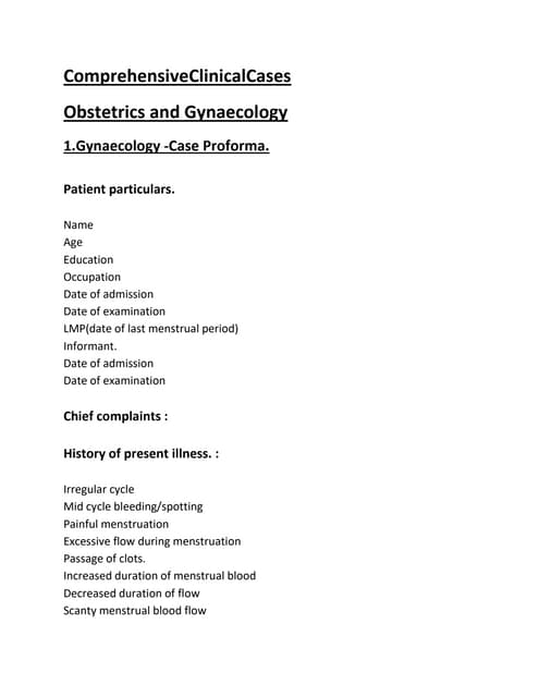 History taking format for gyne | PDF | Pregnancy | Reproductive Health