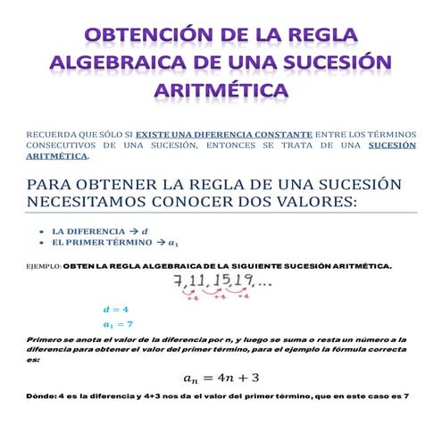 Obtención de la regla general de una sucesión aritmética | DOCX
