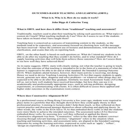 Outcomes-Based teaching and Learning (OBTL) | PDF