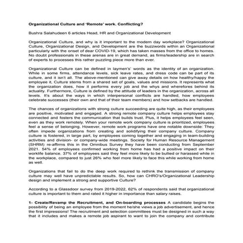 Organizational Culture, and Remote Work- Conflicting? | PDF | Human Resources | Business