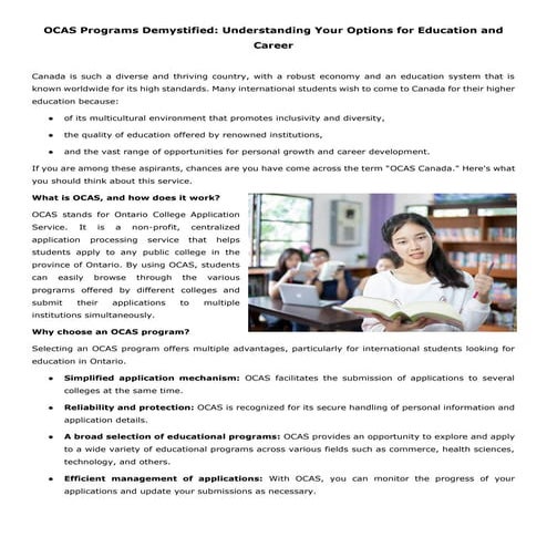 OCAS Programs Demystified: Understanding Your Options for Education and Career | PDF