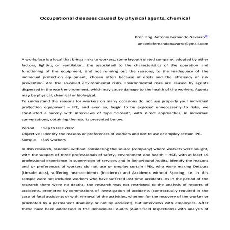 Occupational diseases caused by physical agents, chemical | PDF
