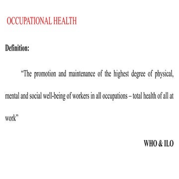 occupational health by a community health nurse | PPTX