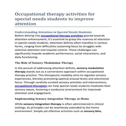 Occupational therapy activities for special needs students to improve ...