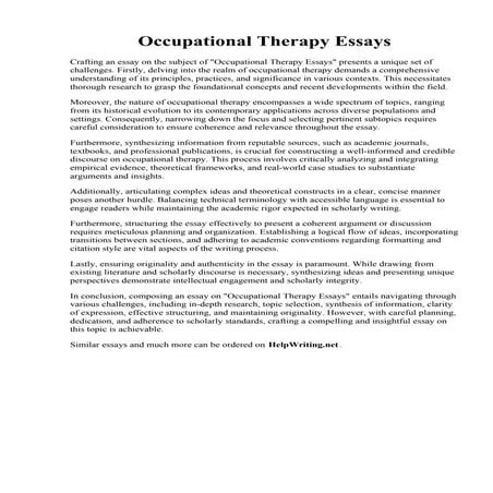 Occupational Therapy Essays | PDF