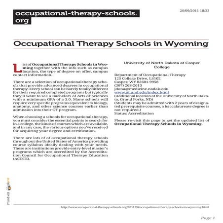 Occupational therapy schools in wyoming | PDF