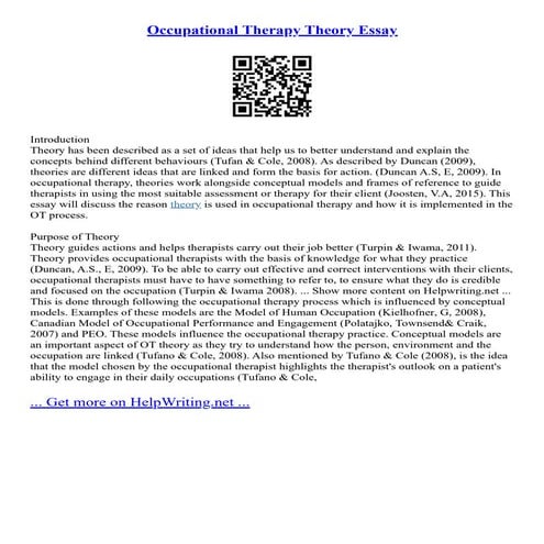 Occupational Therapy Theory Essay | PDF