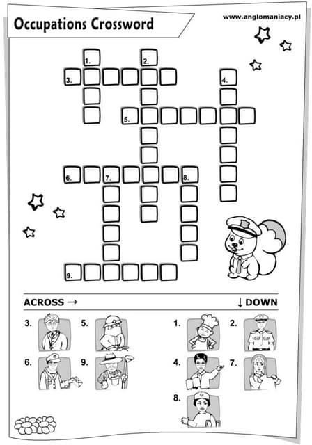 Jobs occupations professions criss cross crossword puzzle vocabulary ...