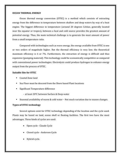 Ocean Thermal Energy Conversion | PPTX
