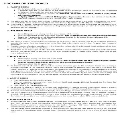 Oceans of the world summary | DOCX