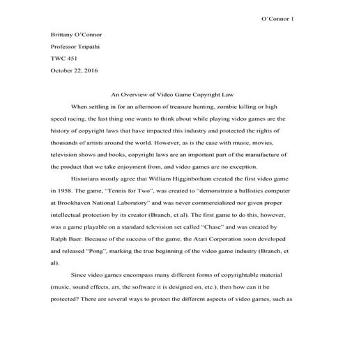 Video Game Copyright Law Research Paper | PDF