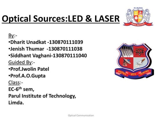 LED and LASER source in optical communication | PPTX