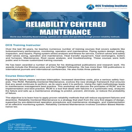 OCS Training - Reliability Centered Maintenance - 5 Days Course | PDF