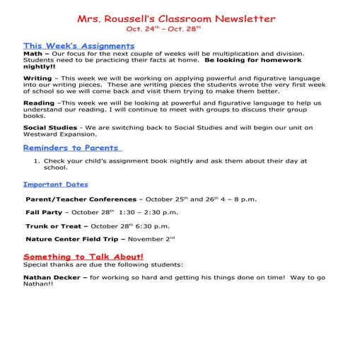 Oct. 24 - Oct. 28 Newsletter | DOC