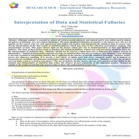 Interpretation of Data and Statistical Fallacies | PDF