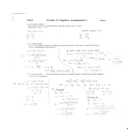 Oct 29 Algebra Assignment 1 Key | PDF