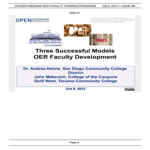 CCCOER OER Faculty Development: 3 Successful Models | PDF