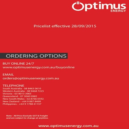 Optimus Energy Australian Wholesale Price list | PDF