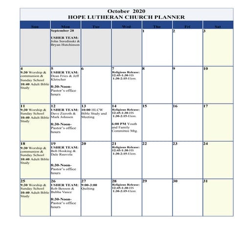 December 2020 Calendar of Events | PDF