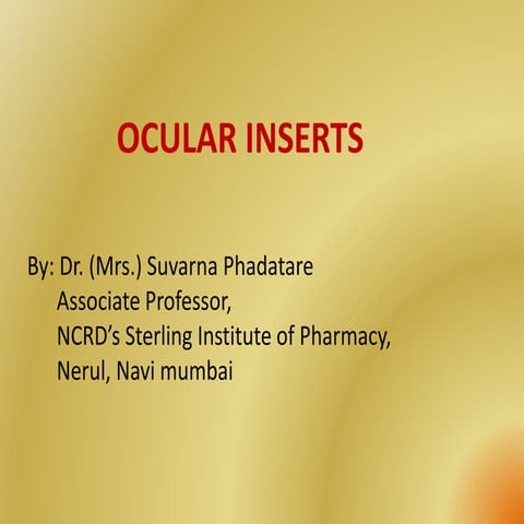 Occular drug delivery system ppt | PPTX