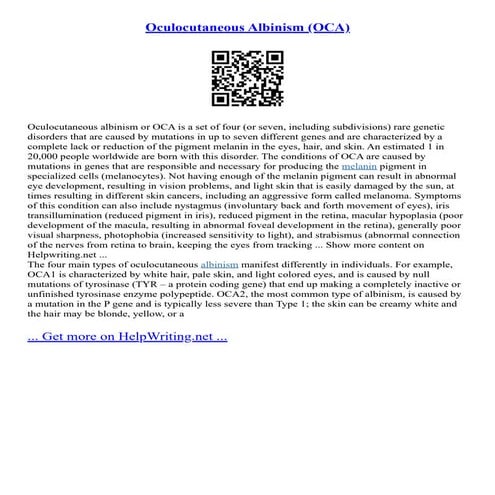 Oculocutaneous Albinism (OCA) | PDF