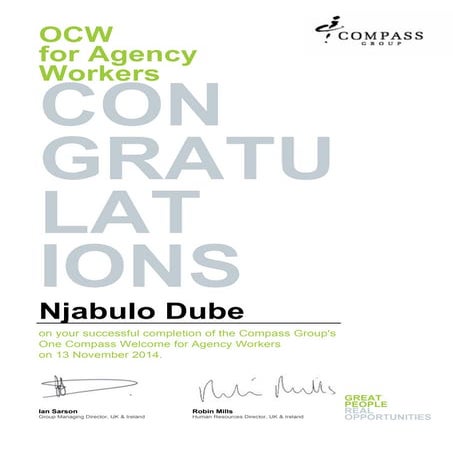 OCW for Agency Workers Certificate | PDF