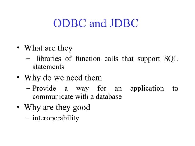 open data base connectivity and java database connectivity | PPT open data base connectivity and java database connectivity | PPT