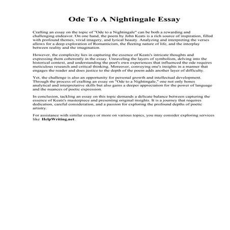 Ode To A Nightingale Essay. Pacific University US | PDF